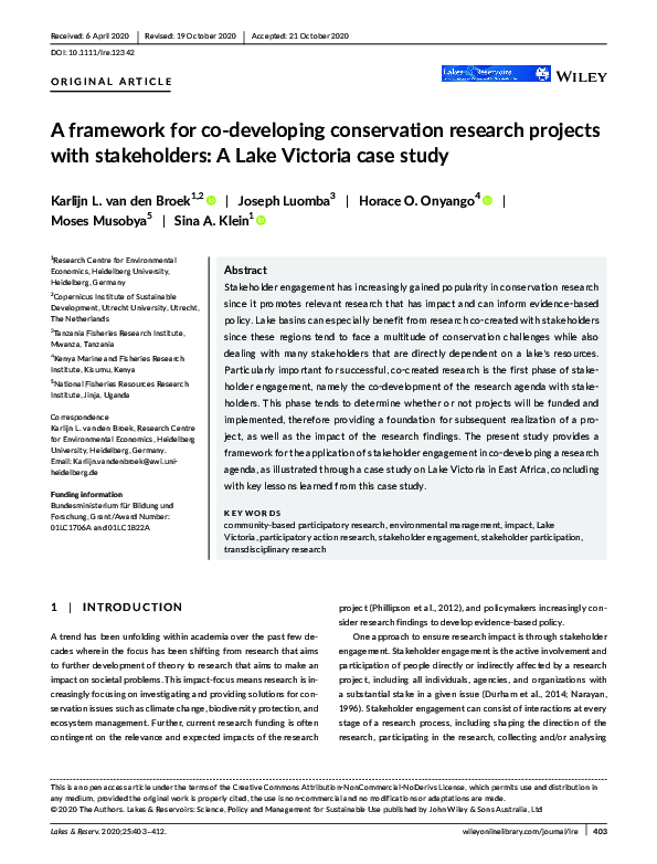 (PDF) A framework for co‐developing conservation research projects with ...
