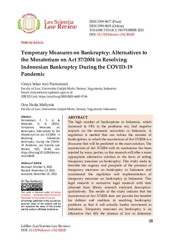 (PDF) Temporary Measures on Bankruptcy: Alternatives to the Moratorium ...