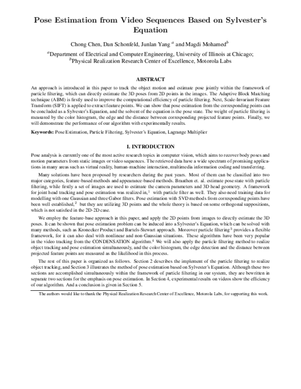 (PDF) Pose estimation from video sequences based on Sylvester's equation