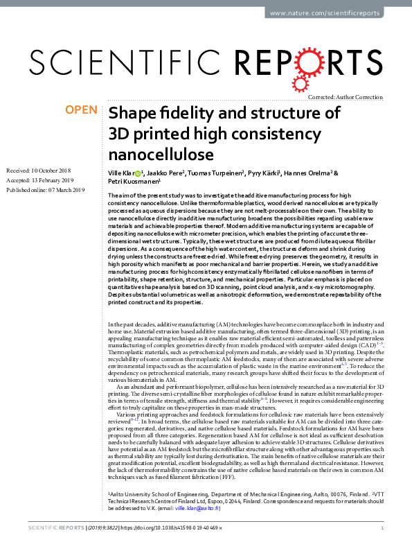 (PDF) Shape fidelity and structure of 3D printed high consistency ...