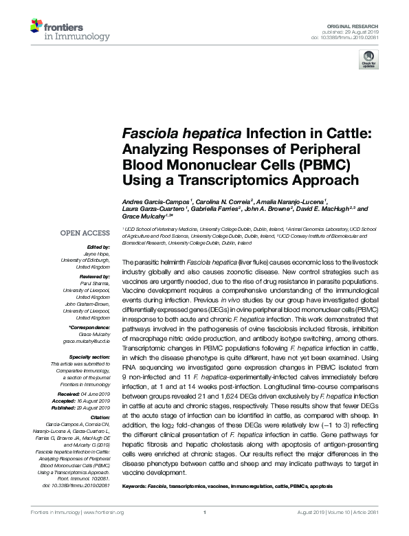 (PDF) Fasciola hepatica Infection in Cattle: Analyzing Responses of ...