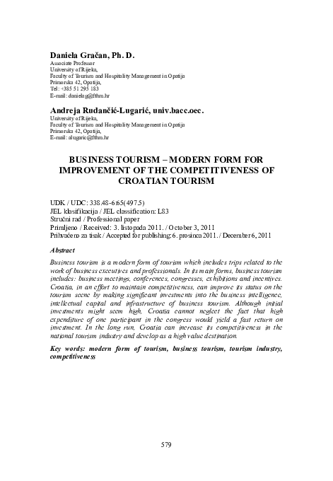 (PDF) Business tourism - modern form for improvement of the ...