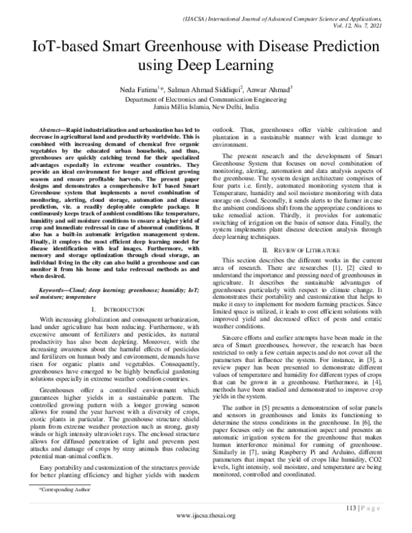 (PDF) IoT-based Smart Greenhouse with Disease Prediction using Deep Learning