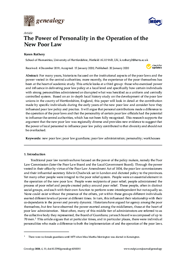(PDF) The Power of Personality in the Operation of the New Poor Law
