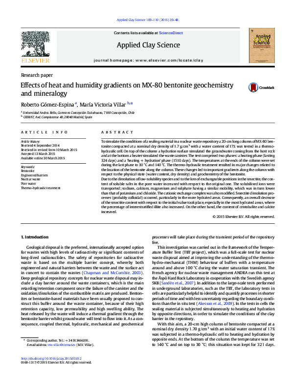 (PDF) Effects of heat and humidity gradients on MX-80 bentonite ...