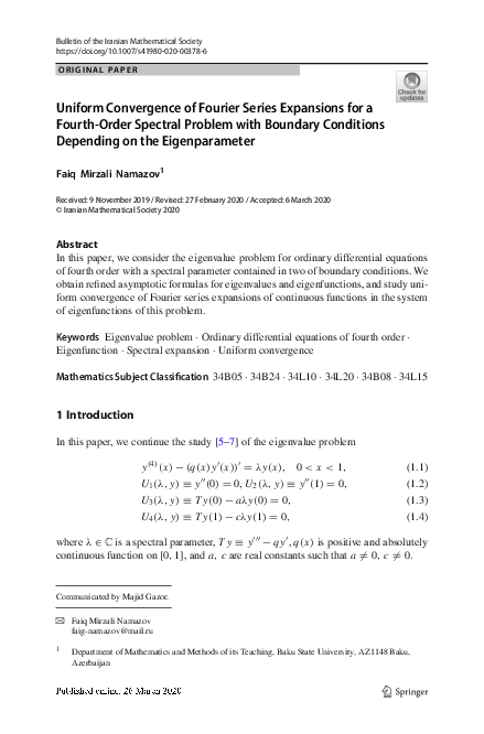 (PDF) Uniform Convergence of Fourier Series Expansions for a Fourth ...