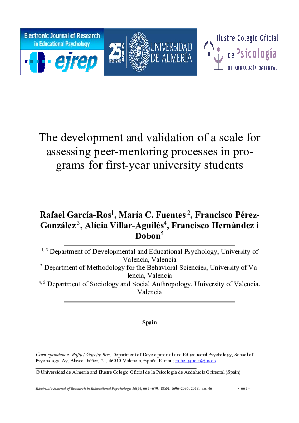 Pdf The Development And Validation Of A Scale For Assessing Peer Mentoring Processes In