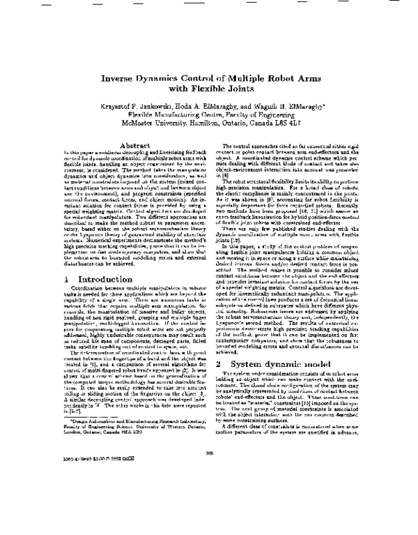 (PDF) Inverse dynamics control of multiple robot arms with flexible joints