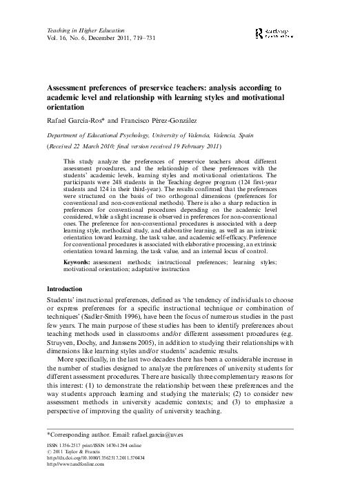 (PDF) Assessment preferences of preservice teachers: analysis according ...