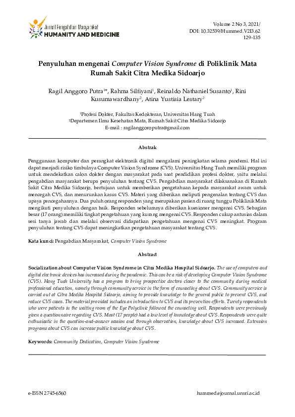 (PDF) Penyuluhan mengenai Computer Vision Syndrome di Poliklinik Mata ...