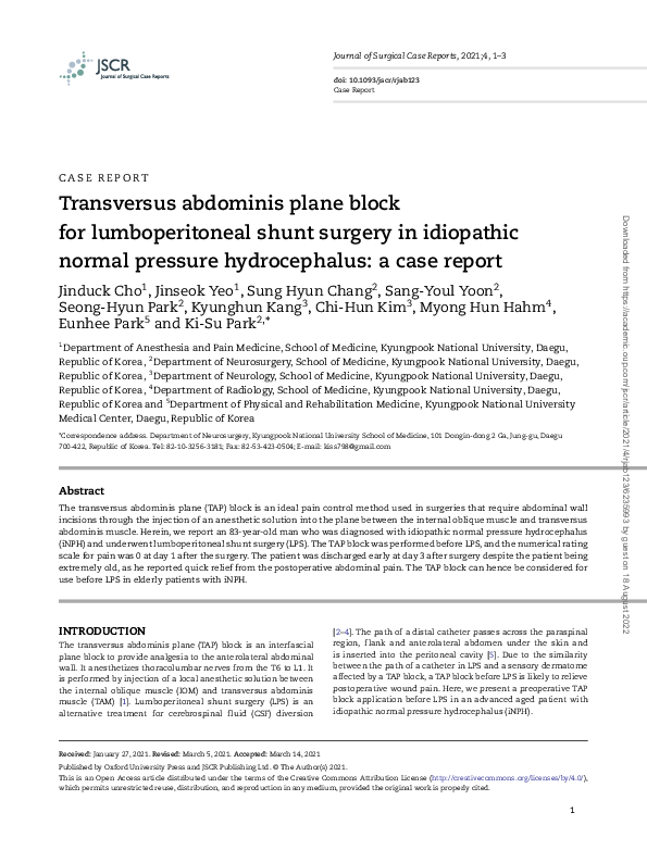 Transversus abdominis plane block for lumboperitoneal shunt surgery in ...