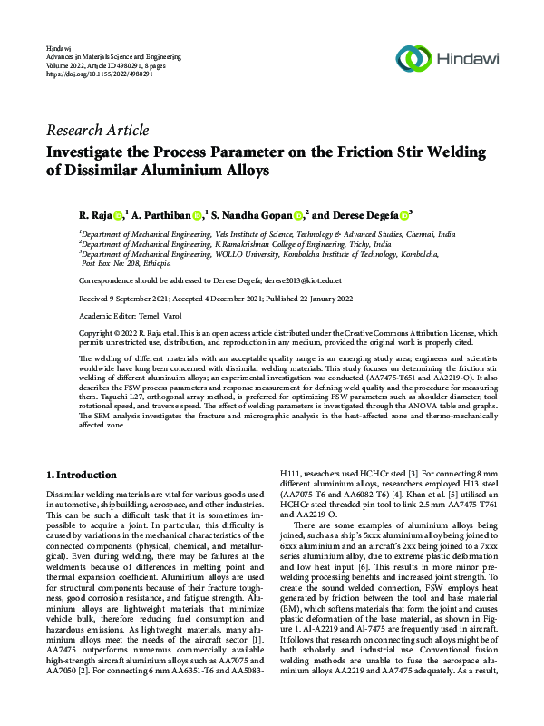 (PDF) Investigate the Process Parameter on the Friction Stir Welding of Dissimilar Aluminium Alloys