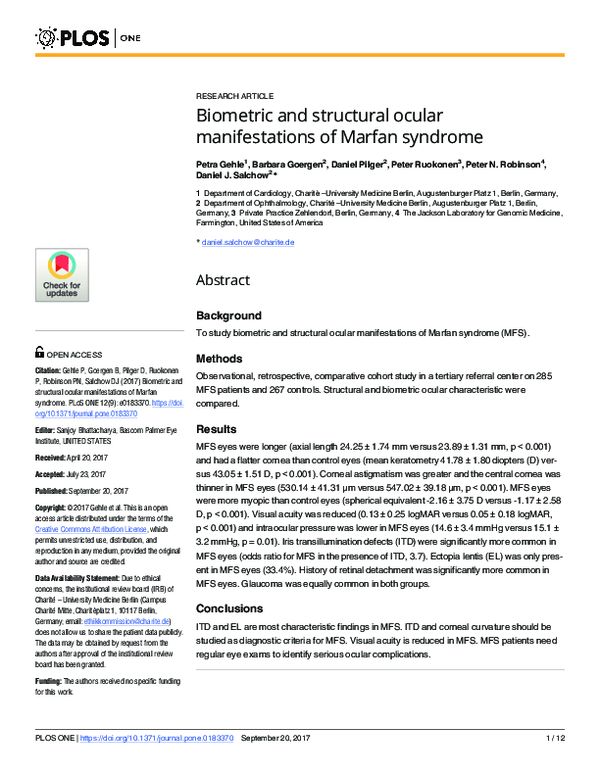 (PDF) Biometric and structural ocular manifestations of Marfan syndrome