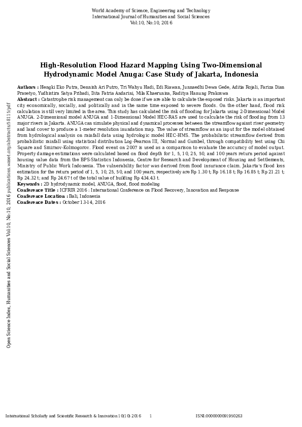 (PDF) High-Resolution Flood Hazard Mapping Using Two-Dimensional Hydrodynamic Model Anuga: Case ...
