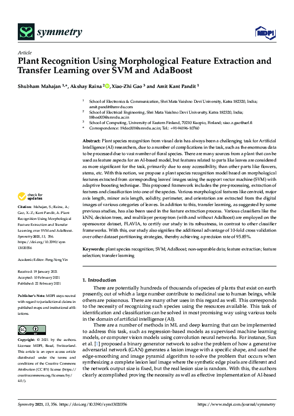 Pdf Morphological Plant Recognition Via Svm And Adaboost