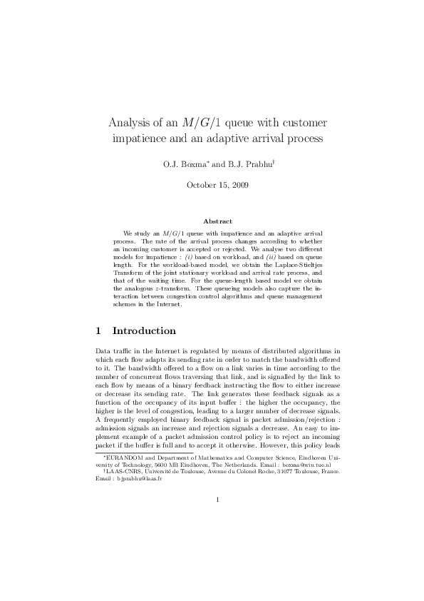 (PDF) Analysis of an M/G/1 queue with customer impatience and an adaptive arrival process