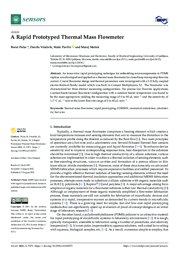 (PDF) Rapid Prototyping of a Thermal Mass Flowmeter for Micropumps