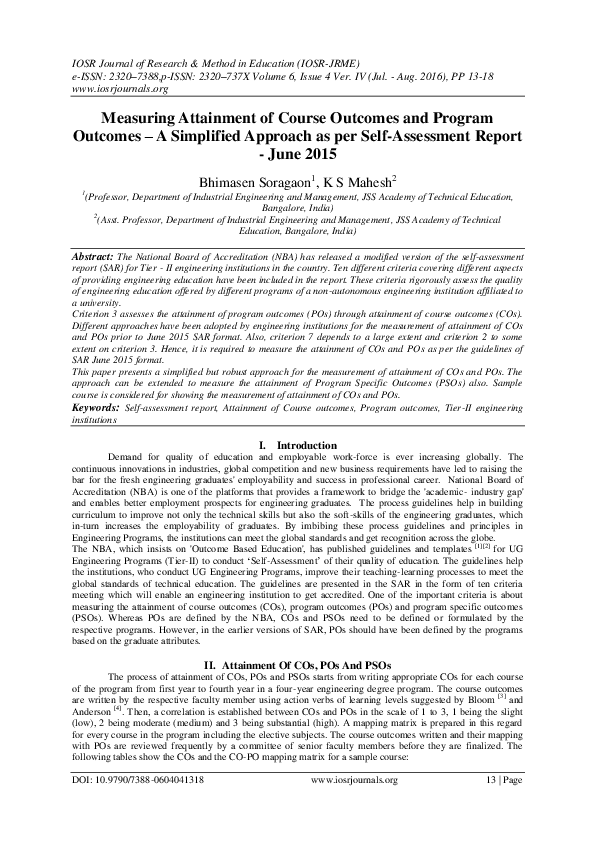 (PDF) Measuring Attainment of Course Outcomes and Program Outcomes – A ...