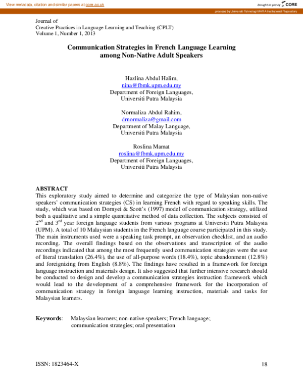 (PDF) Communication strategies in French language learning among non ...
