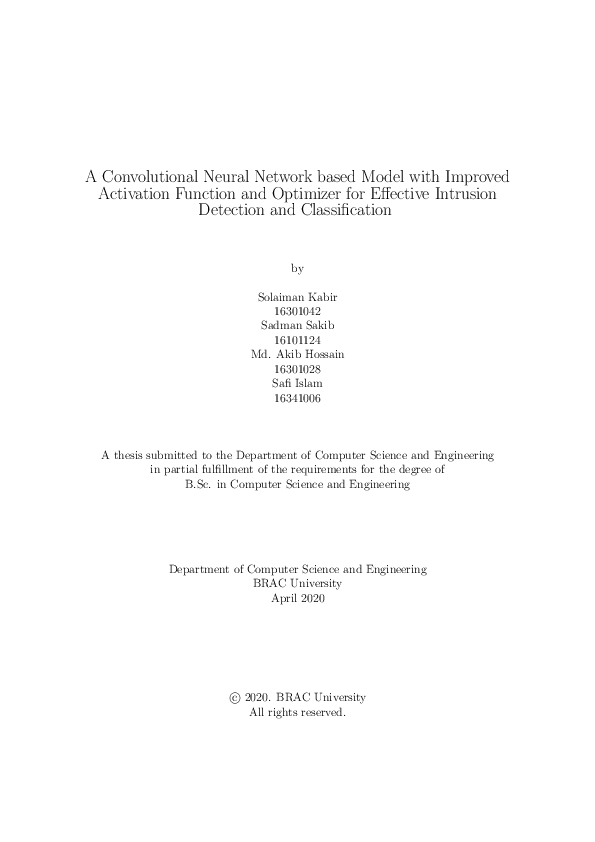 Pdf A Convolutional Neural Network Based Model With Improved Activation Function And Optimizer