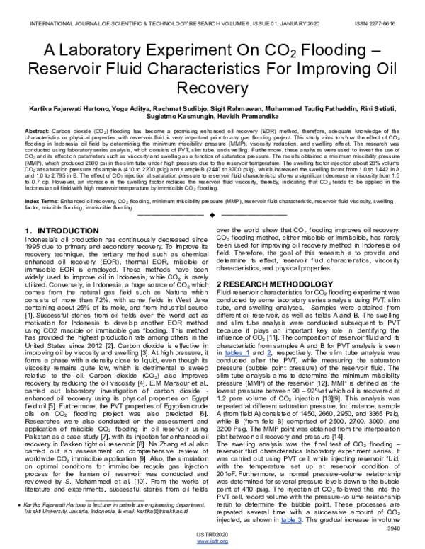 (PDF) A Laboratory Experiment On CO2 Flooding – Reservoir Fluid Characteristics For Improving ...