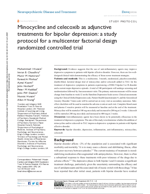 (PDF) Minocycline and celecoxib as adjunctive treatments for bipolar ...