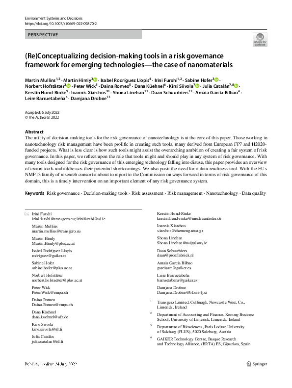 (PDF) (Re)Conceptualizing decision-making tools in a risk governance framework for emerging ...