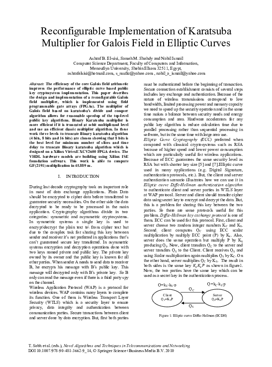 Pdf Reconfigurable Implementation Of Karatsuba Multiplier For Galois