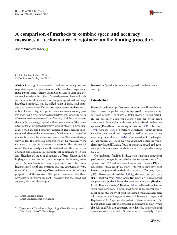 Pdf A Comparison Of Methods To Combine Speed And Accuracy Measures Of Performance A Rejoinder 