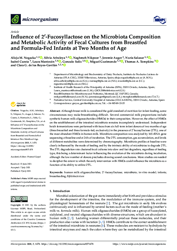(PDF) Influence of 2′-Fucosyllactose on the Microbiota Composition and ...