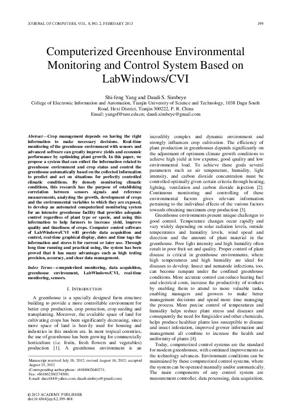 (PDF) Computerized Greenhouse Environmental Monitoring and Control ...