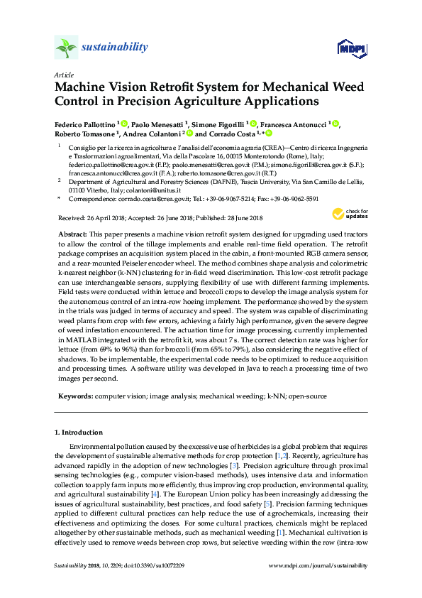 (PDF) Machine Vision Retrofit System for Mechanical Weed Control in Precision Agriculture ...