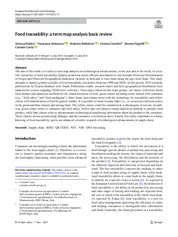 (PDF) Food traceability: a term map analysis basic review