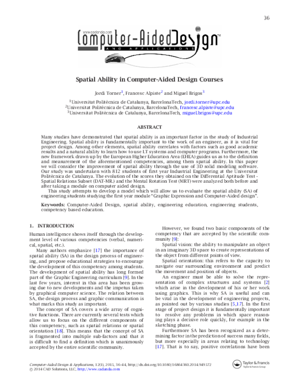 (PDF) Spatial Ability in Computer-Aided Design Courses