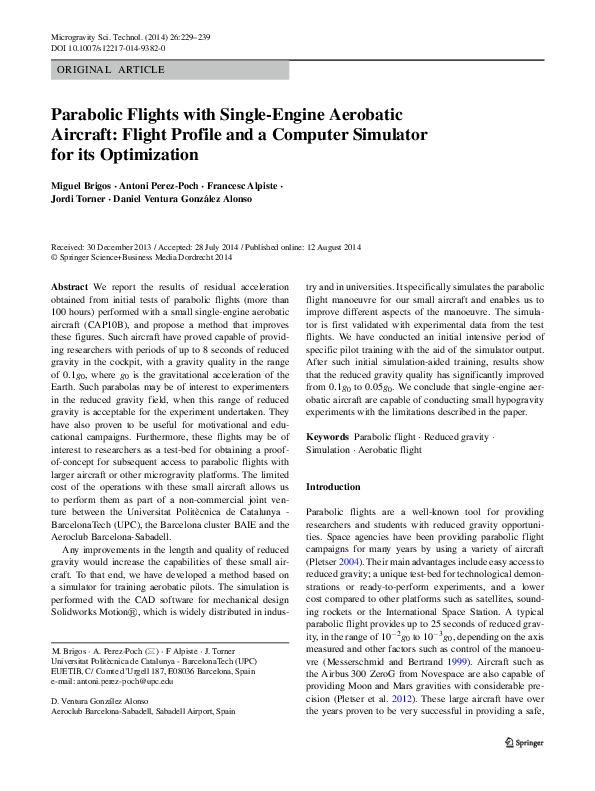 (PDF) Parabolic Flights with Single-Engine Aerobatic Aircraft: Flight ...