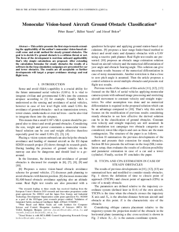 Pdf Monocular Vision Based Aircraft Ground Obstacle Classification