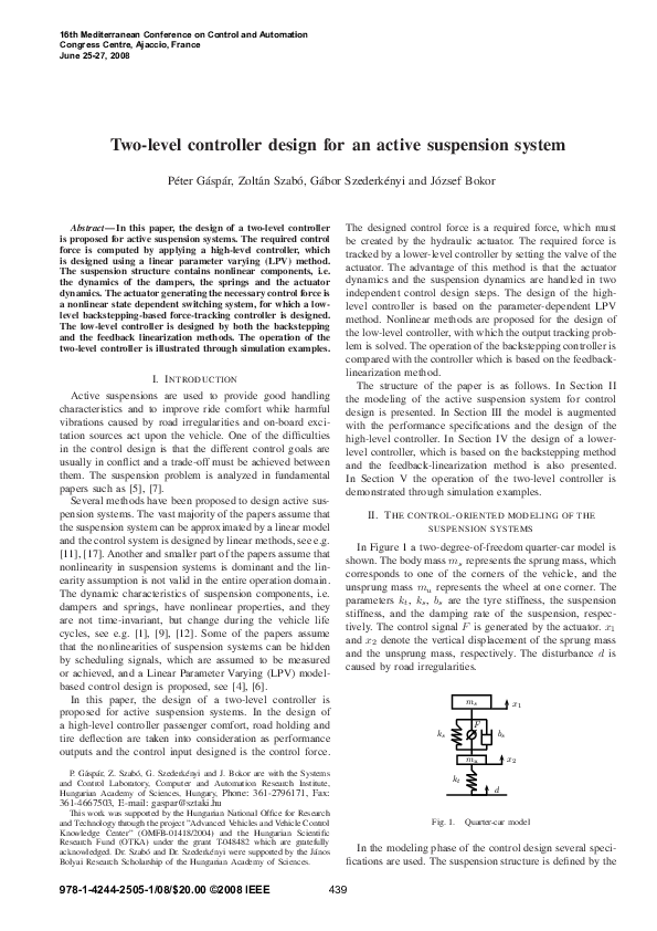(PDF) Two-level controller design for an active suspension system | Jozsef Bokor - Academia.edu