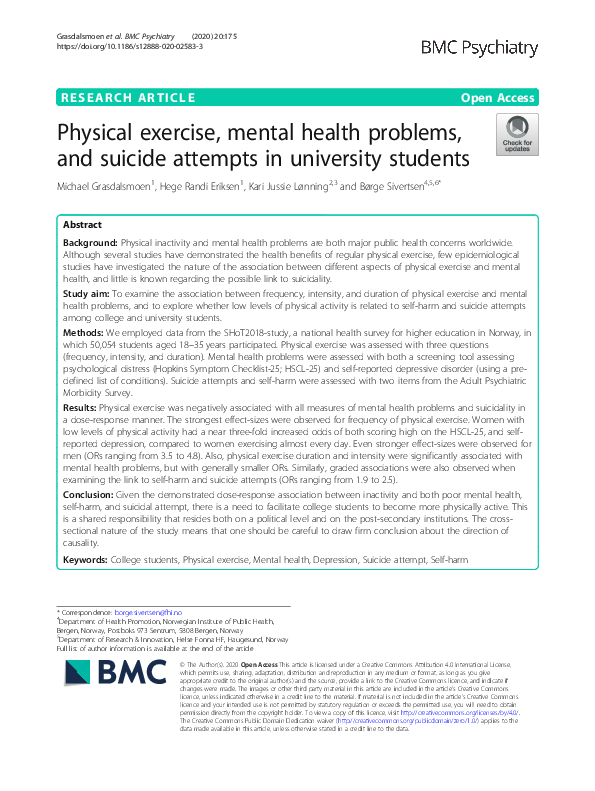 (PDF) Physical exercise, mental health problems, and suicide attempts ...