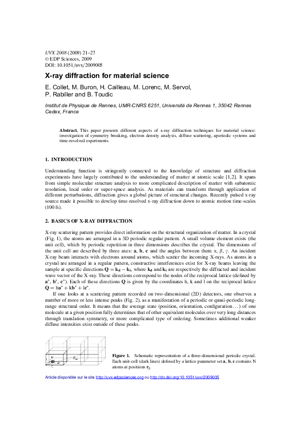 Pdf X Ray Diffraction For Material Science