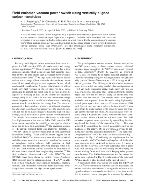 (PDF) Field emission vacuum power switch using vertically aligned ...