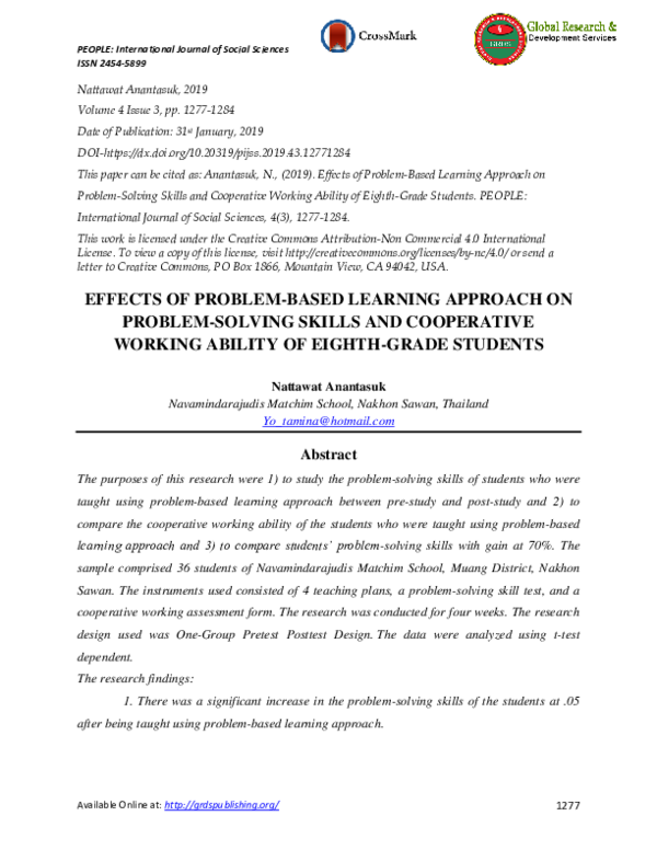 (PDF) Effects of Problem-Based Learning Approach on Problem-Solving Skills and Cooperative ...