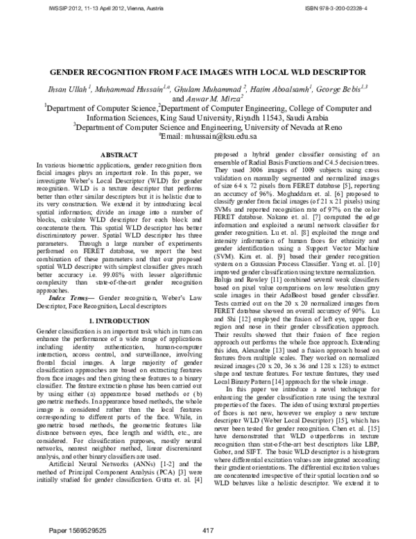 Pdf Gender Recognition From Face Images With Dyadic Wavelet Transform And Local Binary Pattern