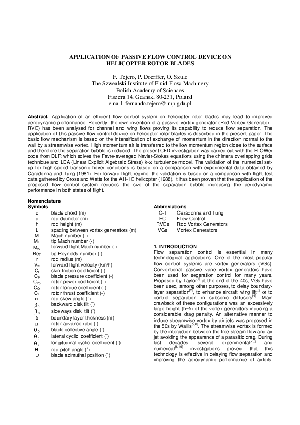 (PDF) Application of a Passive Flow Control Device on Helicopter Rotor Blades | Oskar Szulc ...