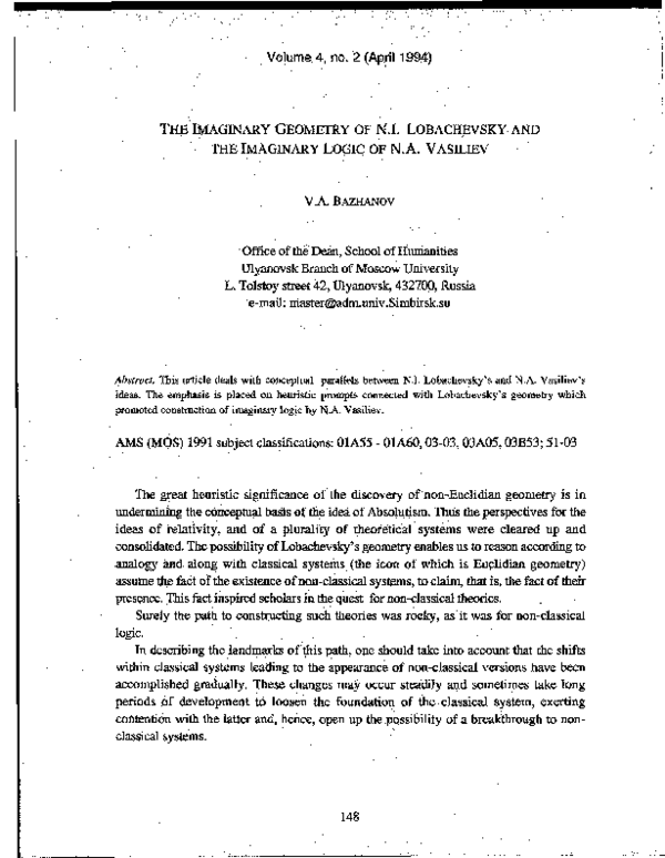 (PDF) The imaginary geometry of N. I. Lobachevsky and the imaginary ...