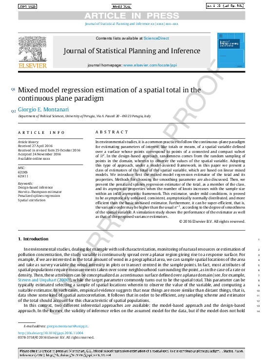 Pdf Mixed Model Regression Estimation Of A Spatial Total In The