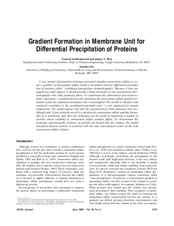 Pdf Gradient Formation In Membrane Unit For Differential