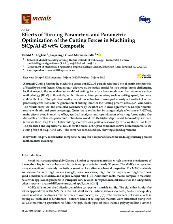 (PDF) Effects of Turning Parameters and Parametric Optimization of the Cutting Forces in ...