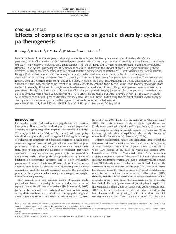 (PDF) Effects of complex life cycles on genetic diversity: cyclical ...