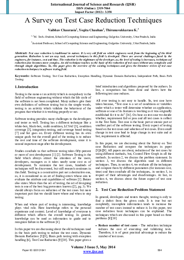 Pdf A Survey On Test Case Reduction Techniques