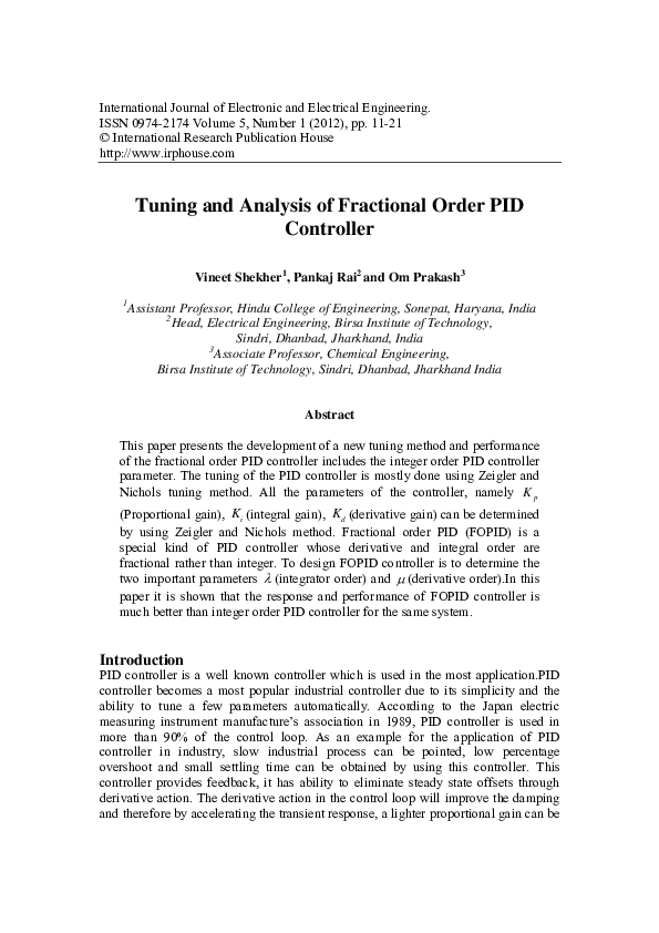 (PDF) Tuning and Analysis of Fractional Order PID Controller